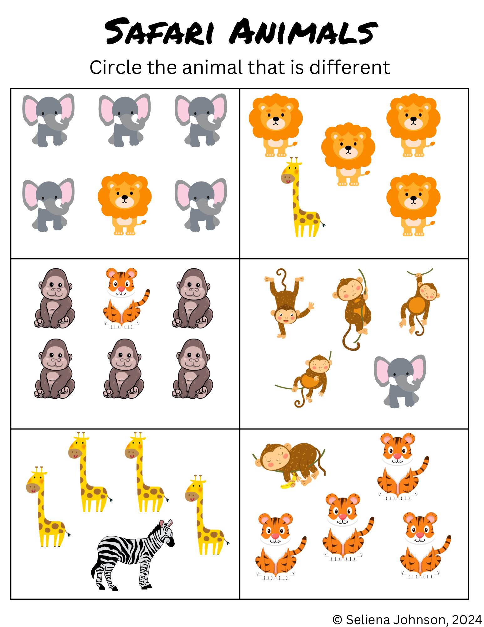 Safari Math Worksheets Printable, Kindergarten Pre-k Animal Counting ...