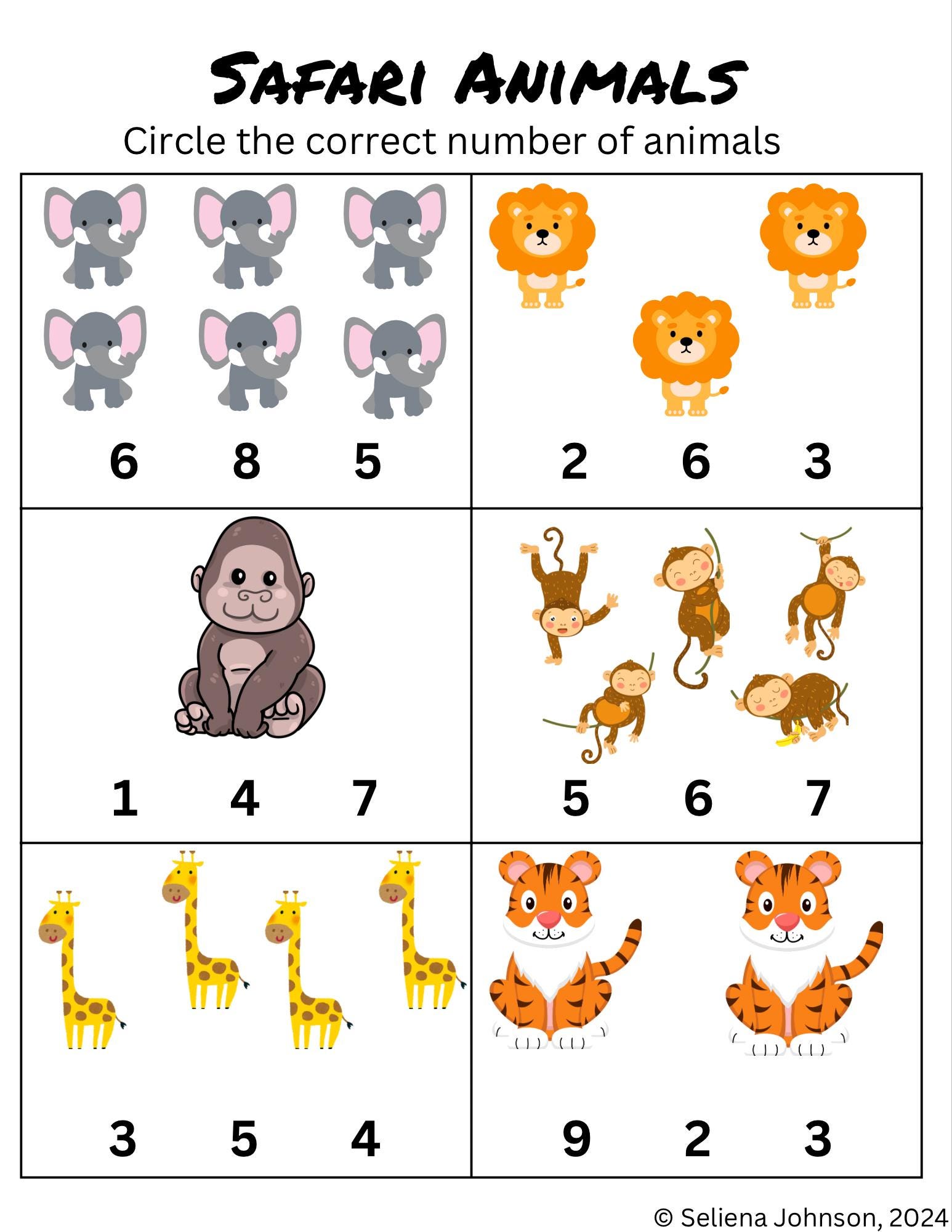 Safari Math Worksheets Printable, Kindergarten Pre-k Animal Counting ...