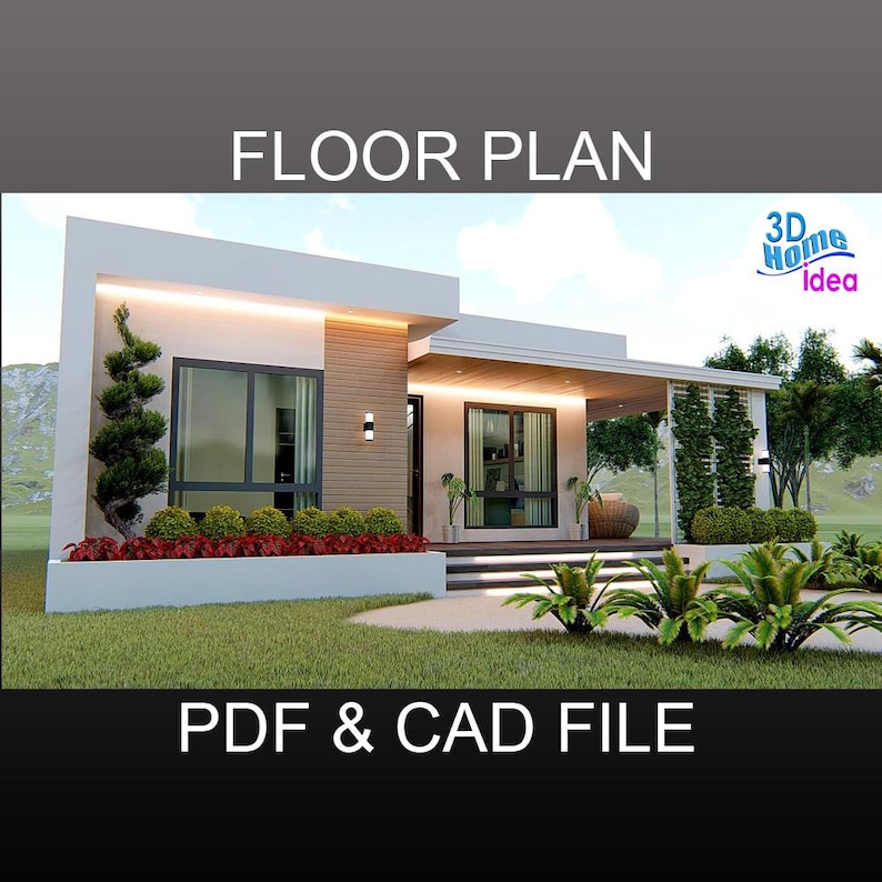 3 Bedroom House Plan: 8x12 Meters, Modern Home Design (PDF & CAD File ...