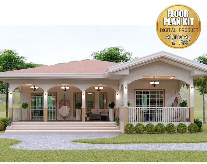 House Design ( Floor Plan ) PDF and CAD File , 11 X 13.5 Meters With 3 ...