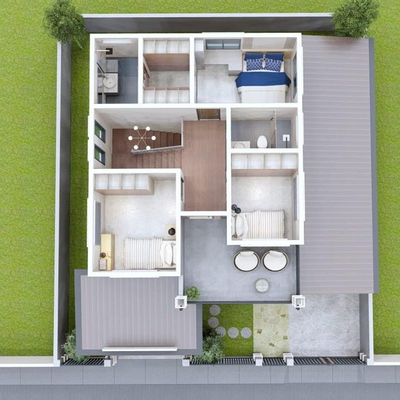 4 Bedroom House Plan: 7x10 Meters, Modern Home Design (PDF & CAD ...