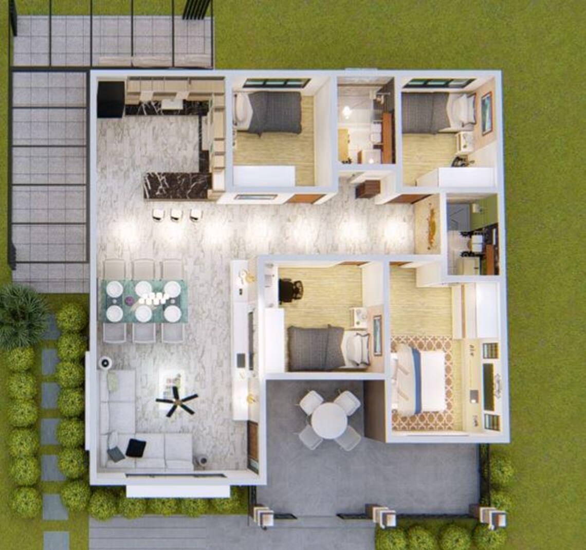 Architectural Drawings | 4 Bedroom House Plan: 10x10 Meters, Modern ...