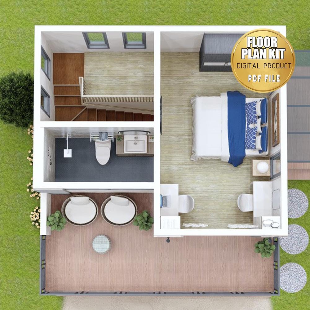 2 Bedroom House Plan: 6x5 Meters, Modern Home Design (PDF File) - Etsy