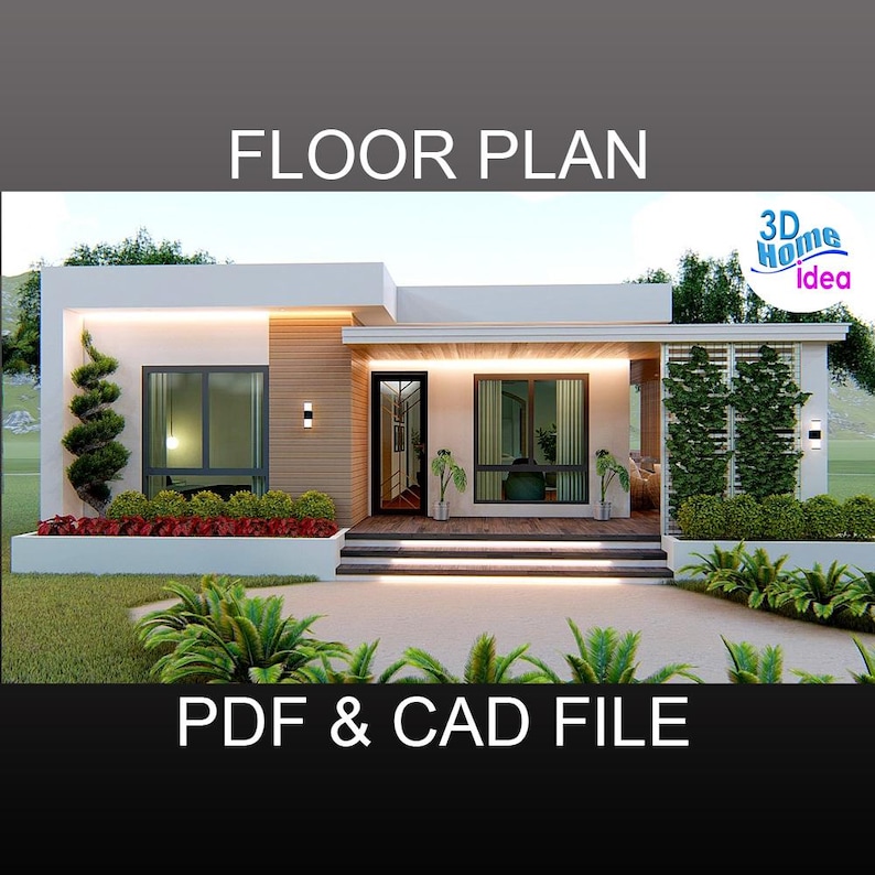 3 Bedroom House Plan: 8x12 Meters, Modern Home Design (PDF & CAD File ...