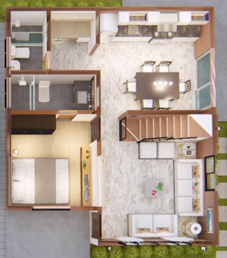 Small House Design | 7x8 Meters (22.9x26.2 Ft) 3 Bedroom House With ...