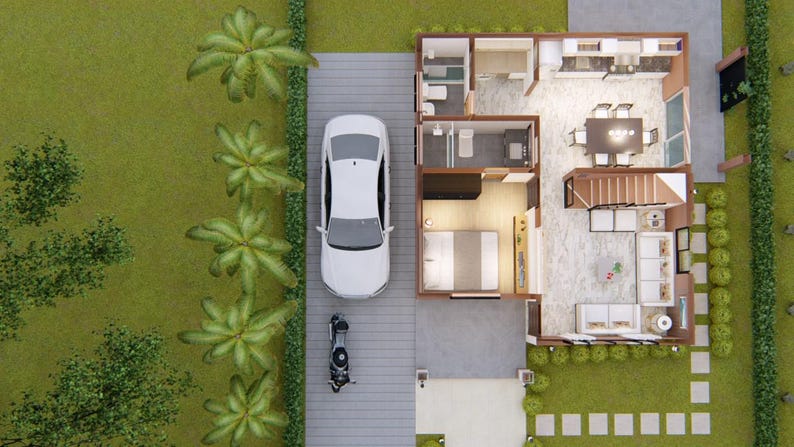 Small House Design 7x8 Meters 22.9x26.2 Ft 3 Bedroom House With Loft ...