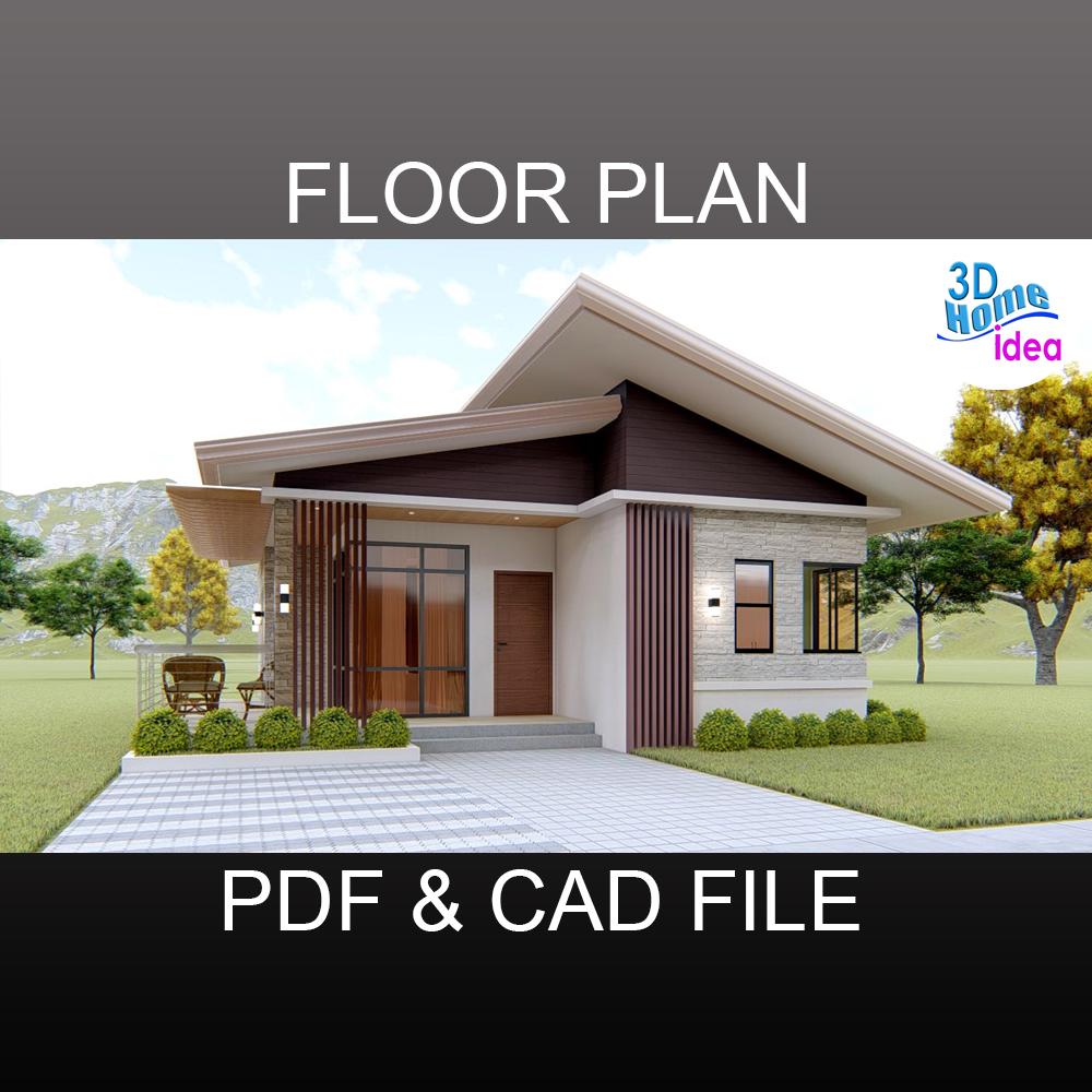 3 Bedroom House Plan: 7.5x11m Simple Home Design (PDF & CAD) - Etsy