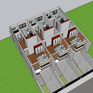 3-unit Townhouse Floor Plan: 2-story, 2-bedroom (PDF & CAD File) - Etsy
