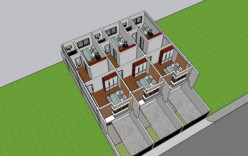3-unit Townhouse Floor Plan: 2-story, 2-bedroom (PDF & CAD File) - Etsy
