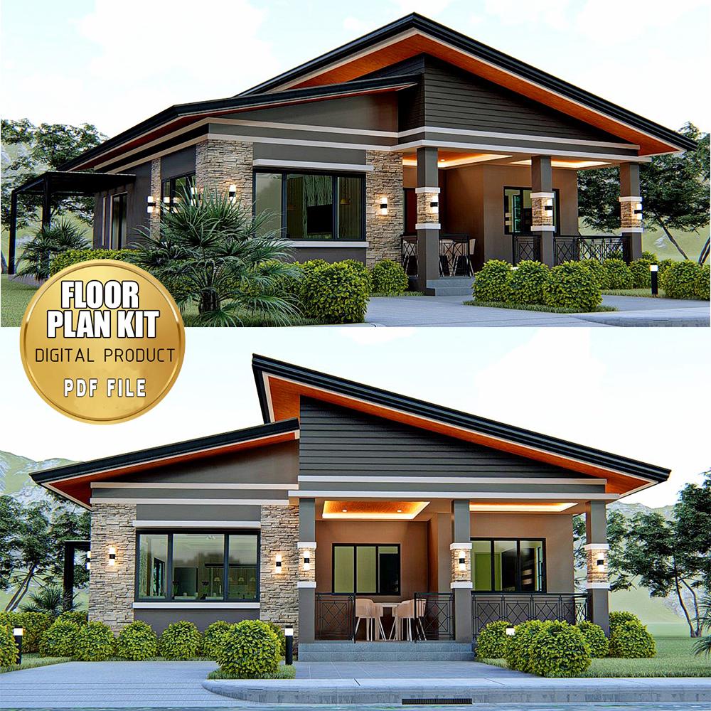 Architectural Drawings | 4 Bedroom House Plan: 10x10 Meters, Modern ...