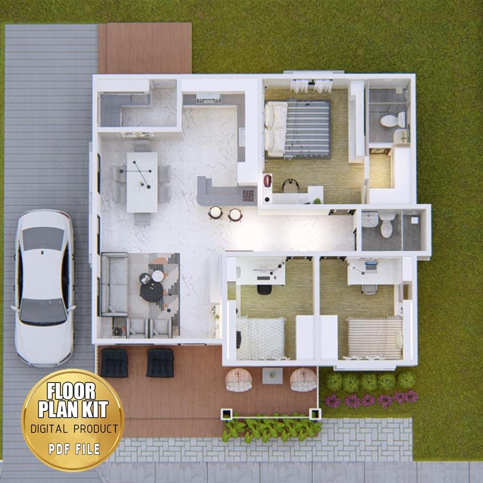 3 Bedroom House Plan: 10x9 Meters (32.8 X 29.5 Ft) PDF and CAD File - Etsy