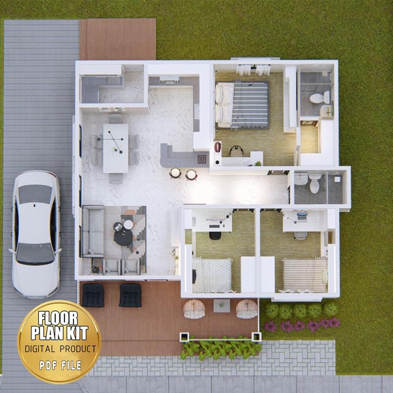 3 Bedroom House Plan: 10x9 Meters (32.8 X 29.5 Ft) PDF and CAD File - Etsy