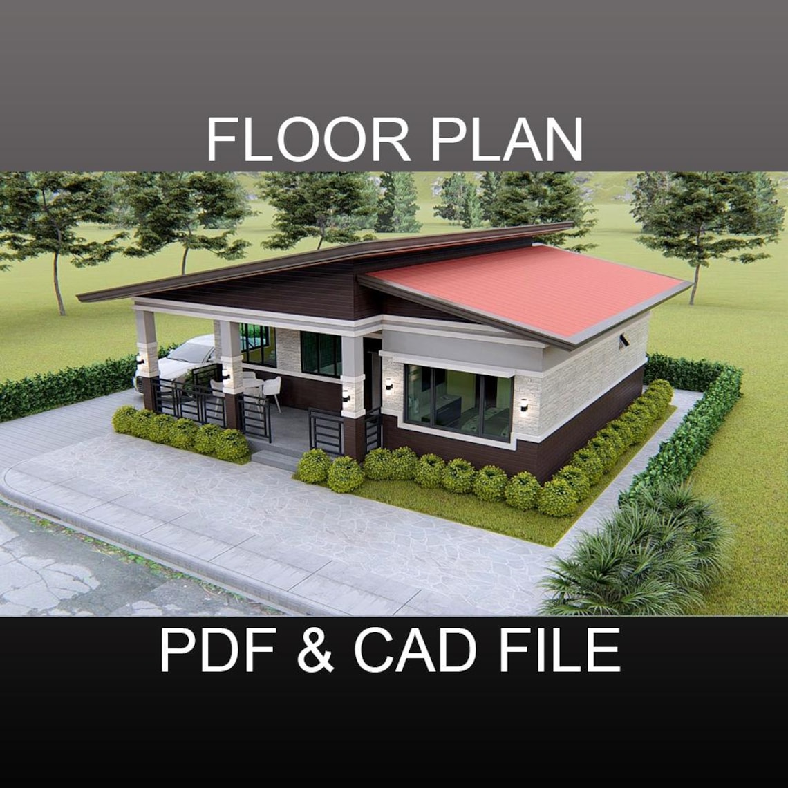 HOUSE DESIGN | 10 X 8 Meters | 3 Bedroom Simple House [PDF File and Autocad File] - Etsy