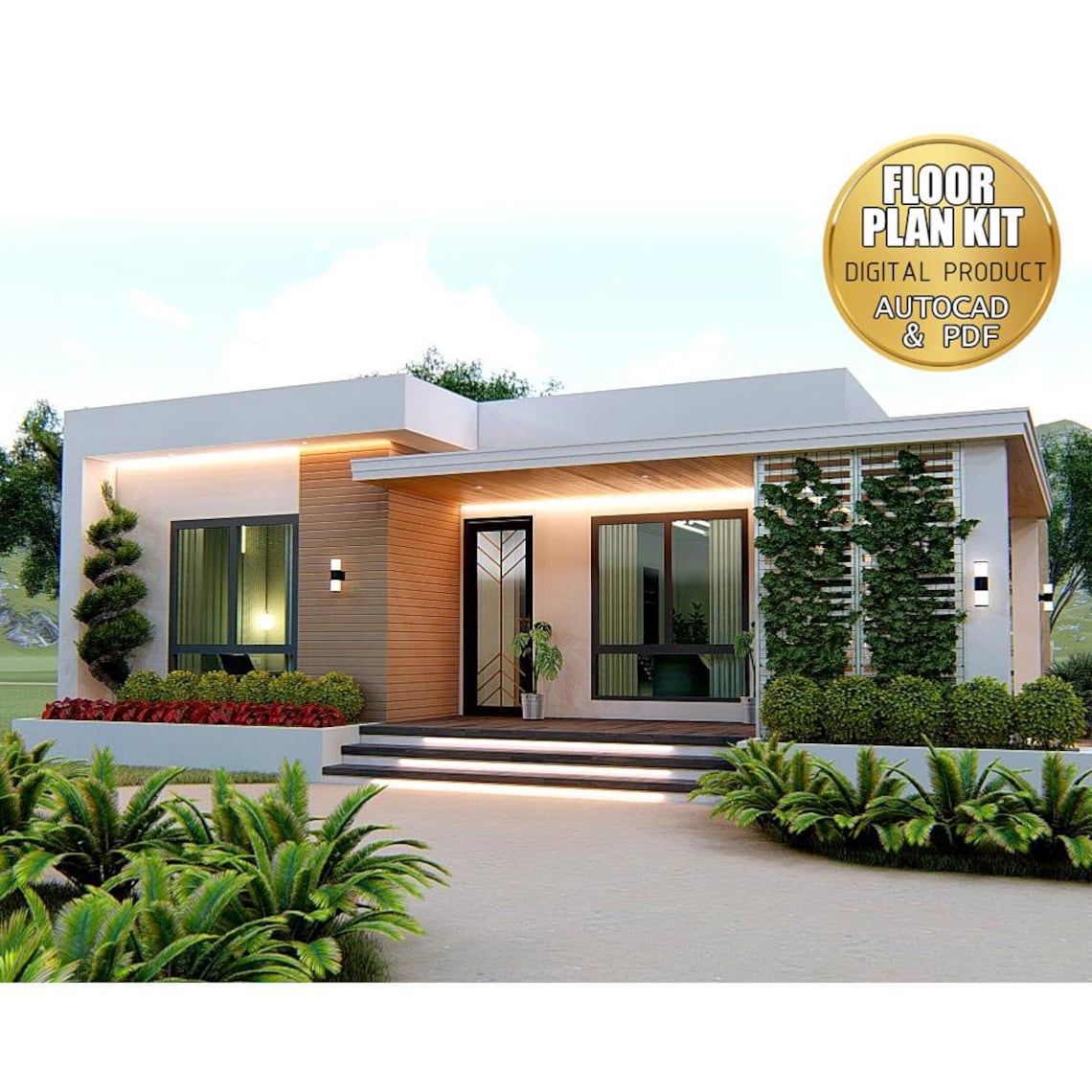 3 Bedroom House Plan: 8x12 Meters, Modern Home Design (PDF & CAD File ...