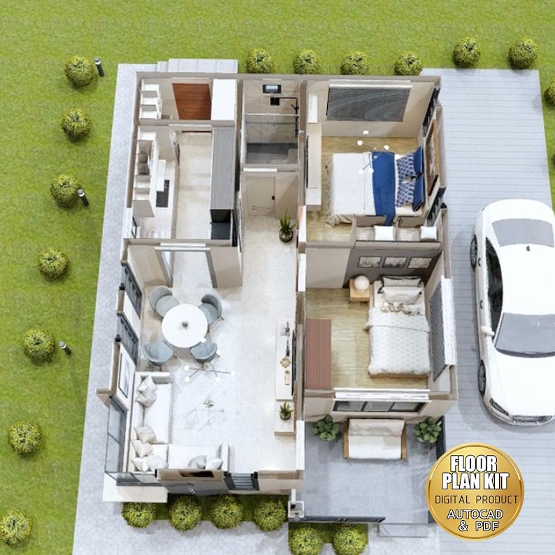 2 Bedroom 6.5x8.5 Meters | HOUSE DESIGN IDEAS | Floor Plan Pdf and Cad ...
