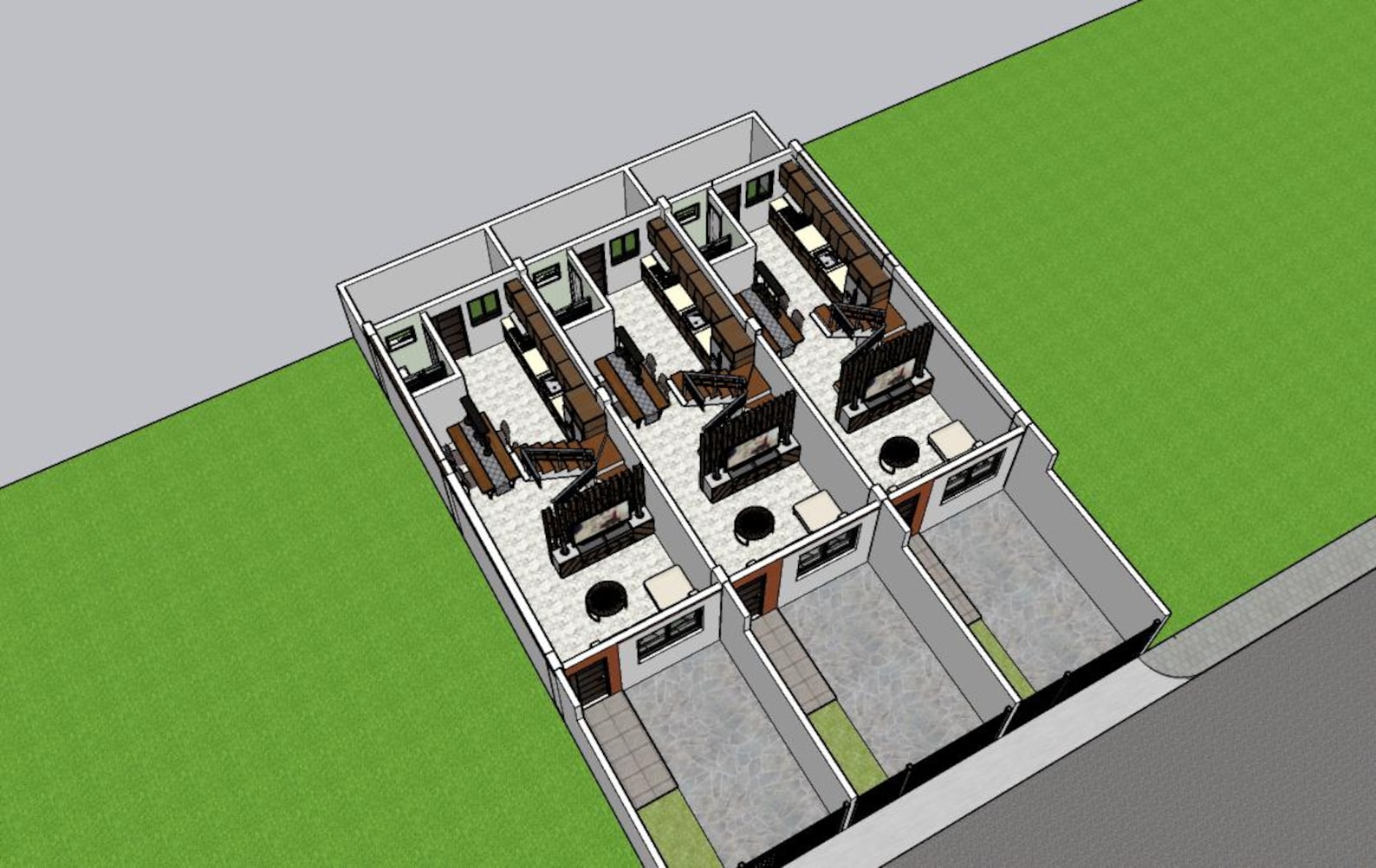 3-unit Townhouse Floor Plan: 2-story, 2-bedroom (PDF & CAD File) - Etsy