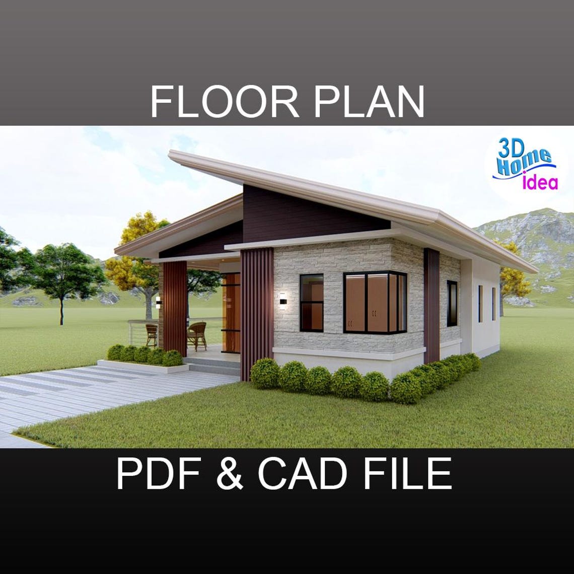 3 Bedroom House Plan: 7.5x11m Simple Home Design (PDF & CAD) - Etsy
