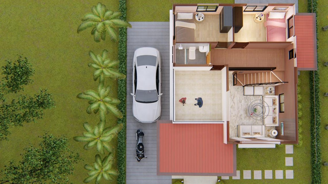 Small House Design 7x8 Meters 22.9x26.2 Ft 3 Bedroom House With Loft ...