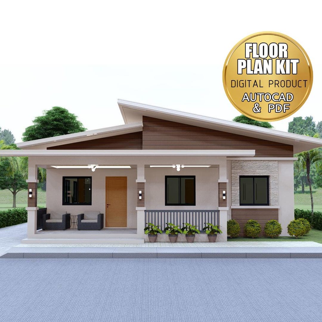 3 Bedroom House Plan: 10x9 Meters (32.8 X 29.5 Ft) PDF and CAD File - Etsy