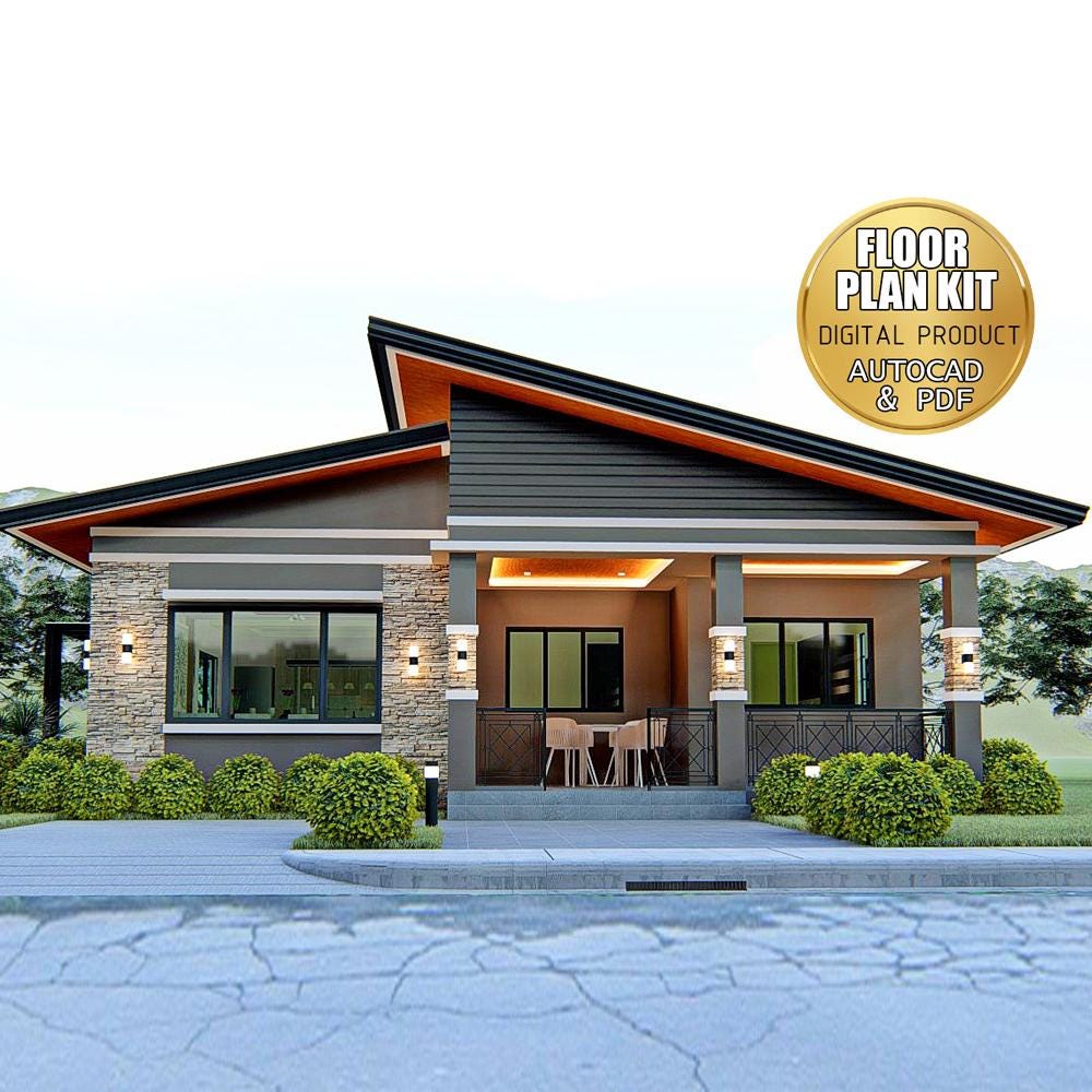 Floor Plan Only | 4 Bedroom House Plan: 10x10 Meters, Modern Home ...