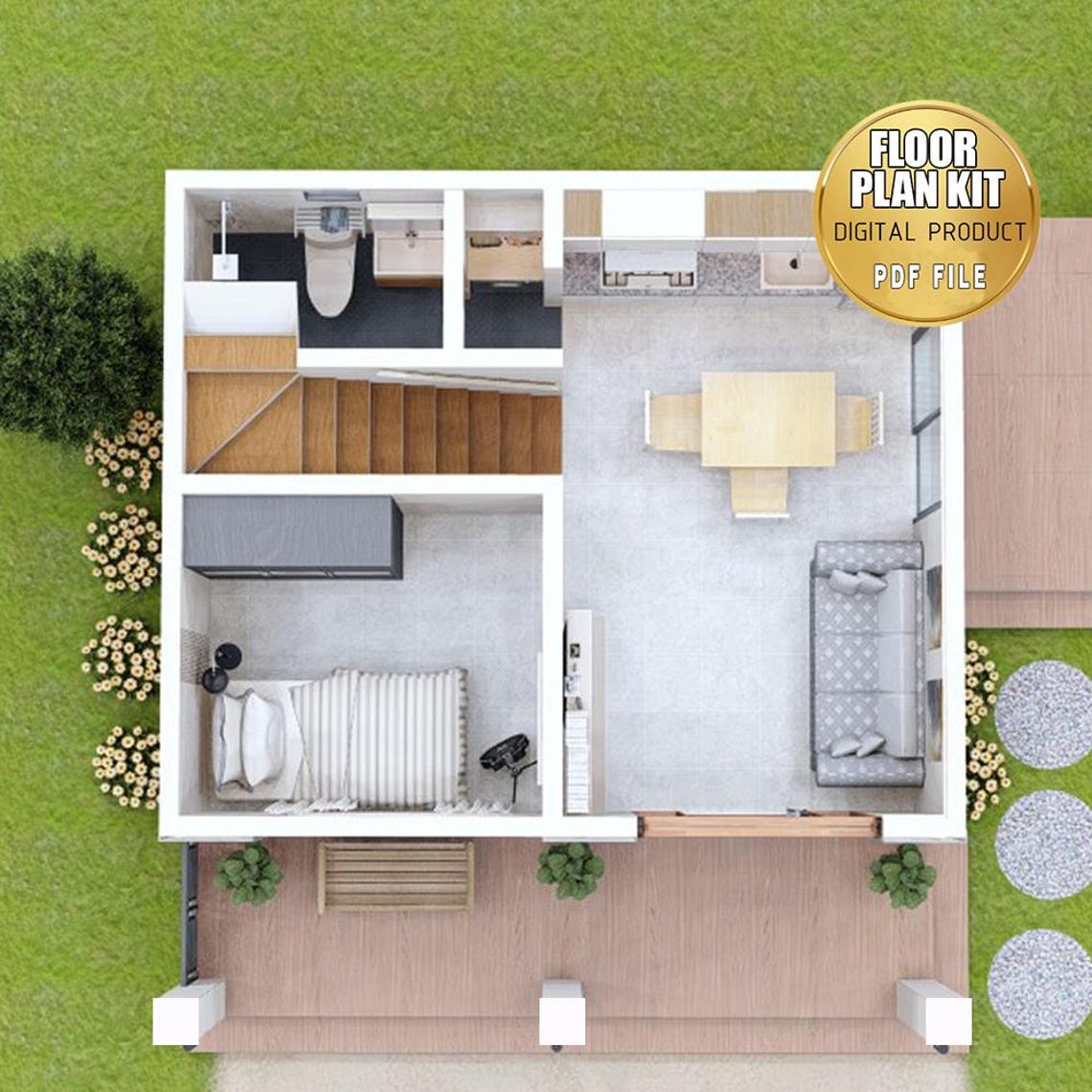 2 Bedroom House Plan: 6x5 Meters, Modern Home Design (PDF File) - Etsy