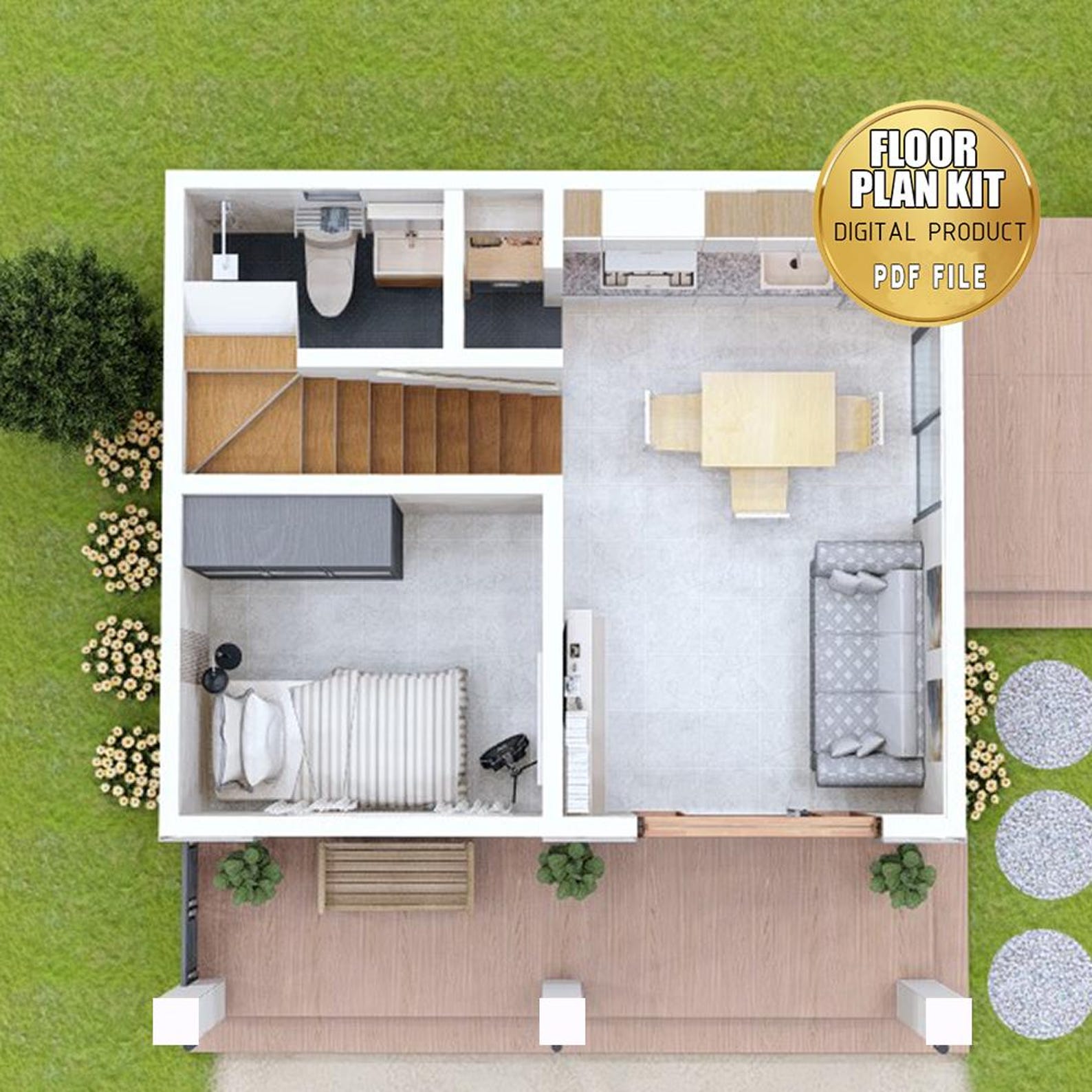 2 Bedroom House Plan: 6x5 Meters, Modern Home Design (PDF File) - Etsy