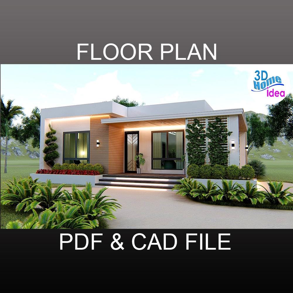 3 Bedroom House Plan: 8x12 Meters, Modern Home Design (PDF & CAD File ...