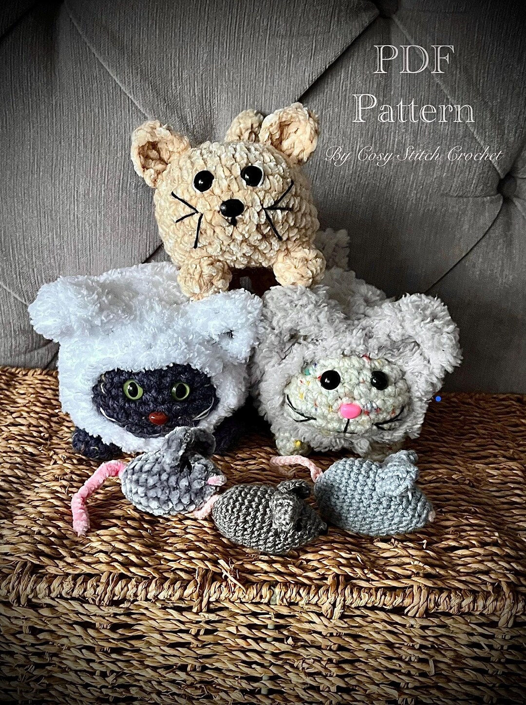 Crochet Pattern, Cute Loaf Cat and Mouse Amigurumi Plushies. Easy to ...