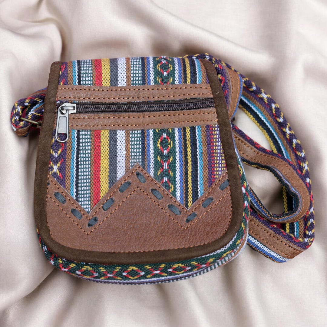 Hemp Wool Leather Shoulder Bag: Colorful Himalayan Side Bag - Etsy