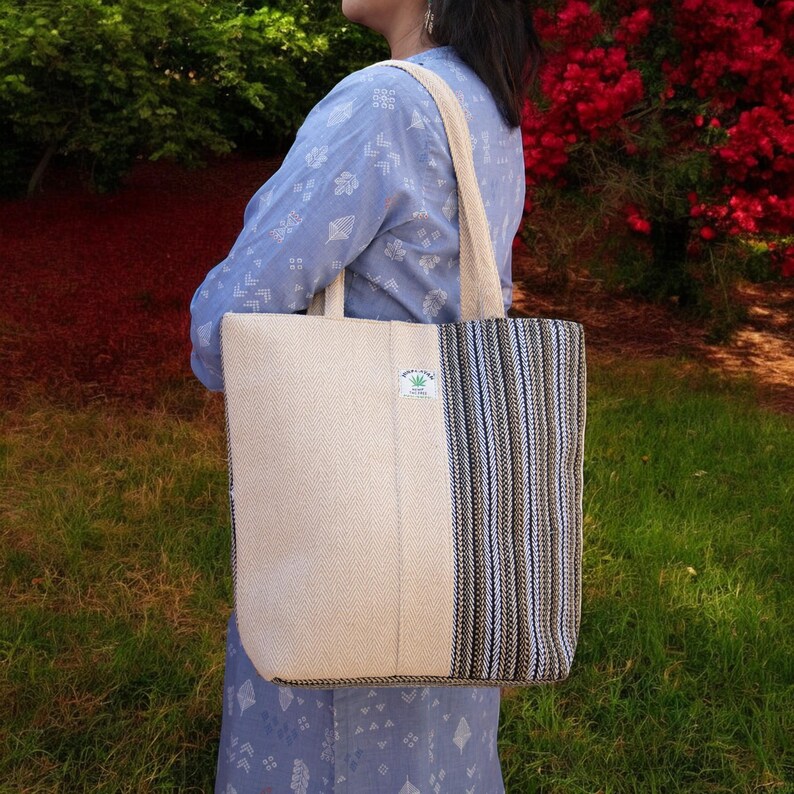 Hemp Shoulder Tote Bag: Striped Fabric, Eco-friendly - Etsy