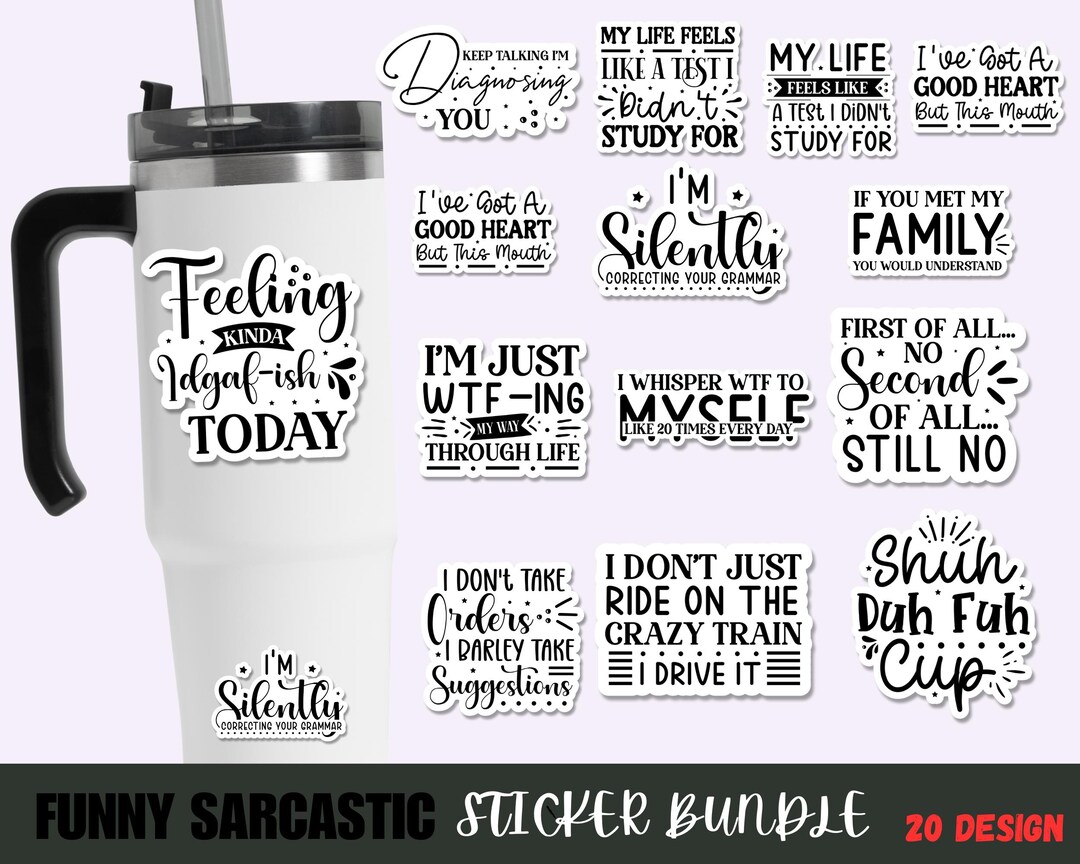 Sarcastic Funny Sticker Bundle, Printable SVG Bundle, Instant Download ...