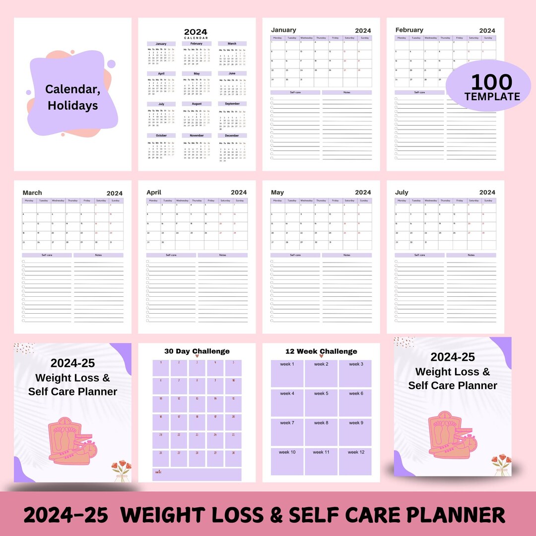 2024-25 Weight Loss & Self Care Planner, Healthy Habits Journal ...