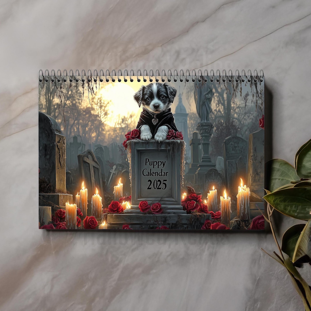 2026 Gothic Puppy Calendar Enchanted Dogs Among Moonlit Tombs, Mystical ...