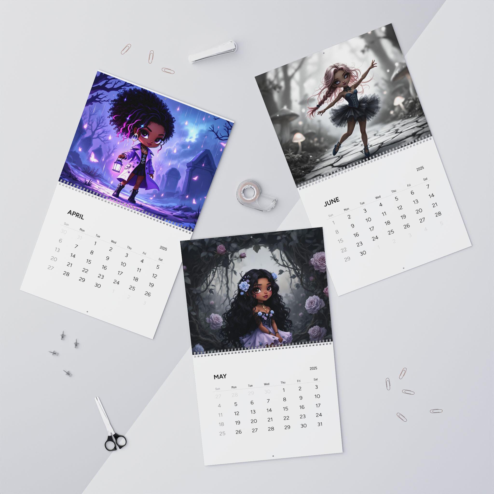 2025 Gothic Chibi Calendar - Kawaii Dark Fantasy Art With Winter ...