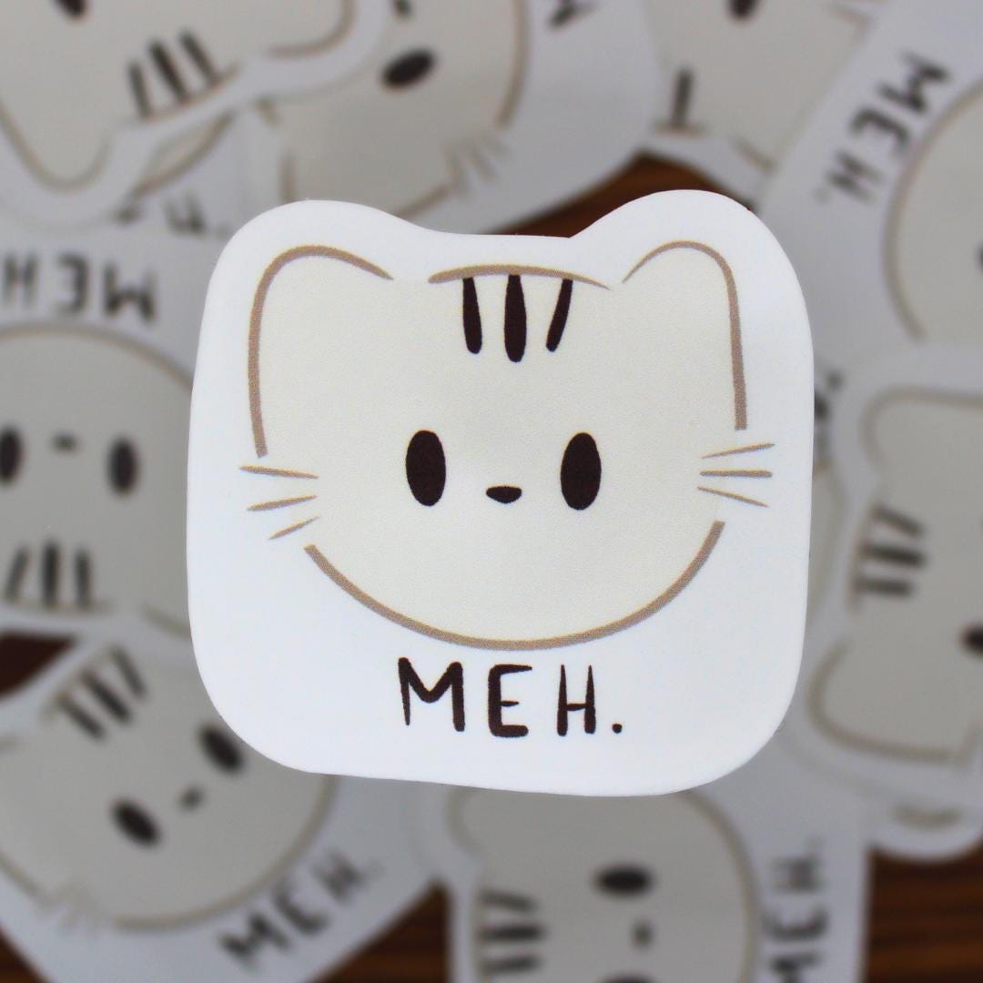 Meh Cat Sticker – Funny Cute Vinyl Sticker – Minimalist Cat Face ...