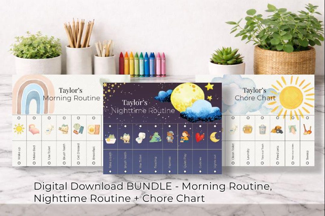 Kids Routine Chart Bundle | Morning Night & Chore Charts | Montessori ...