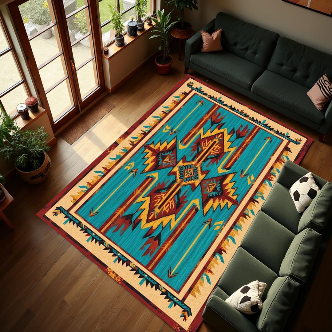 Ethnic Area Rug, Southwest Rug, Native American Rug, , Washable Saloon ...