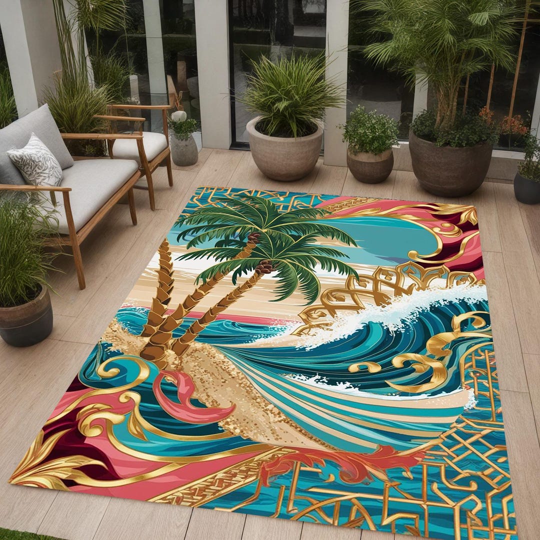 Hawaii Themed Rug, Palm Tree Rug, Tropical Area Rug, Waterproof Rug ...
