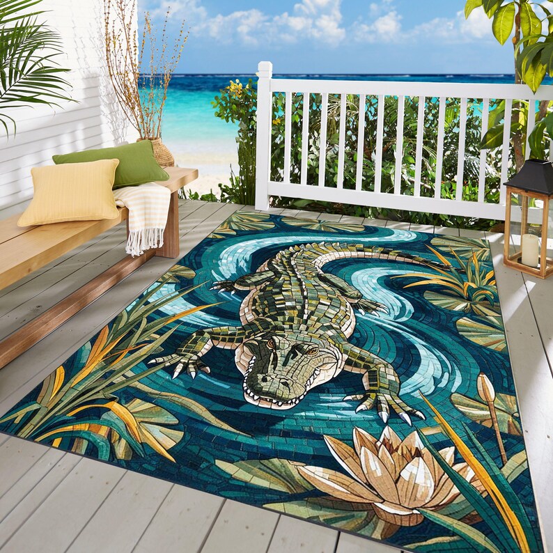 Crocodile Rug, Alligator Rug, Mosaic Rug, Hawaii Themed, Waterproof Rug ...