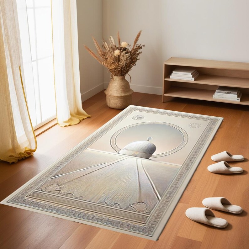 Modern Prayer Rug With White Mosque Silhouette, Luxury Muslim Prayer ...