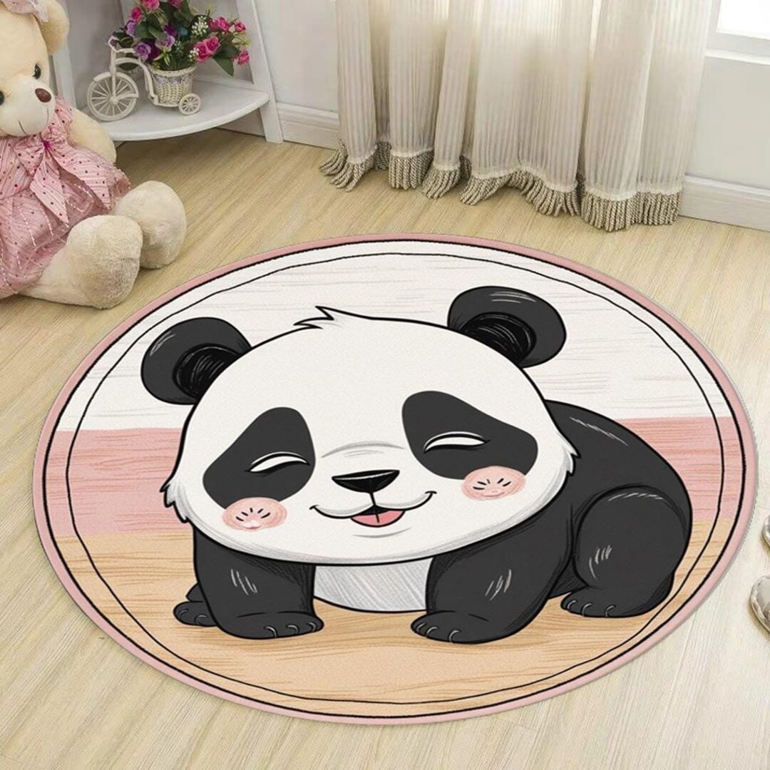 Cute Panda Patterned Round Rug for Little Ones, Cute Panda Rug, Panda ...