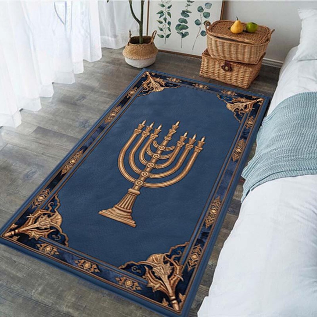 Jewish Prayer Mat, Menorah Carpet, Seven Branched Candlestick Symbol ...