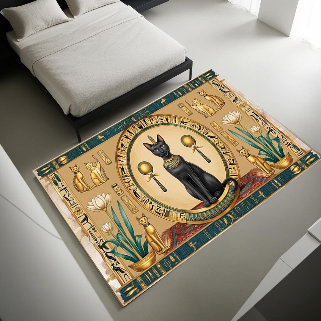 Egyptian Goddess Bastet Cat Rug, Groovy Black Cat Rug, Animal Rug, Cat ...