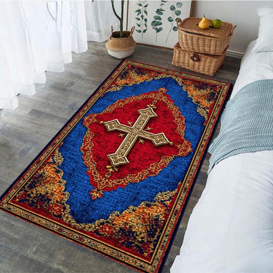 Personalized Christian Prayer Rug: Cross Symbol, Non-slip Mat - Etsy