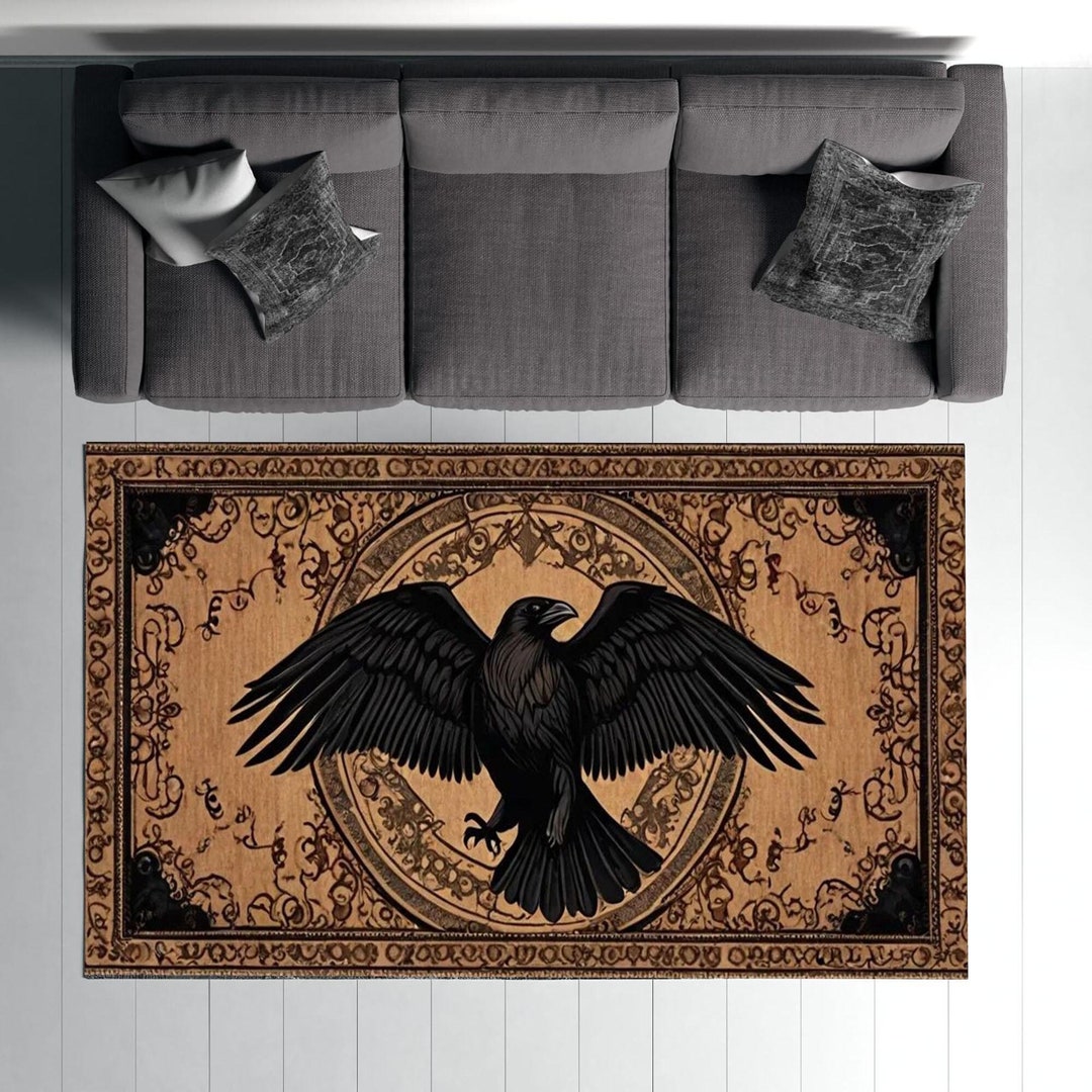 Raven Rug, Crow Rug, Gothic Rug, Rustic Crow Rug, Antique Rug, Digital ...