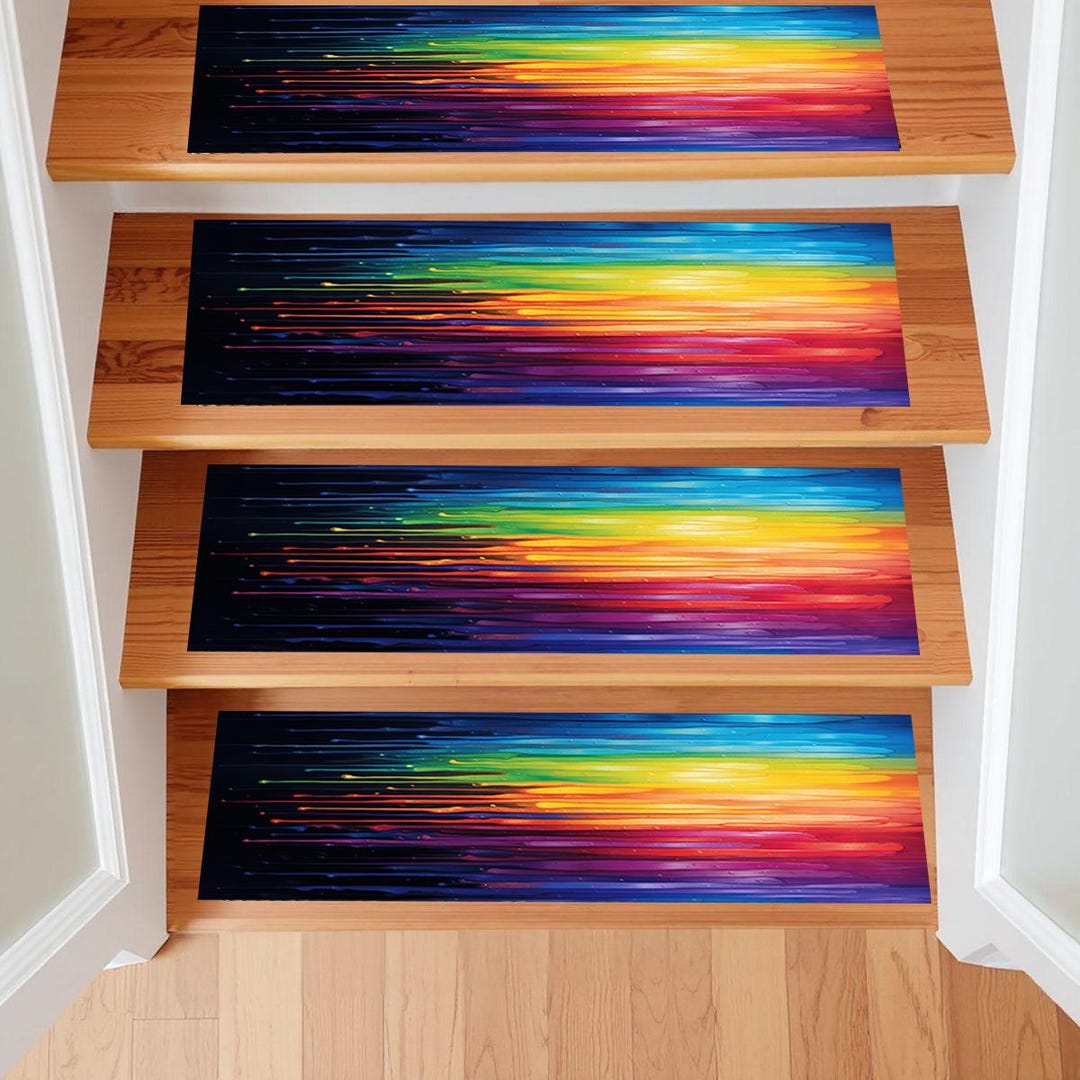 Colorful Rainbow Stair Treads, Non-slip Washable Rug Set for Stairs ...