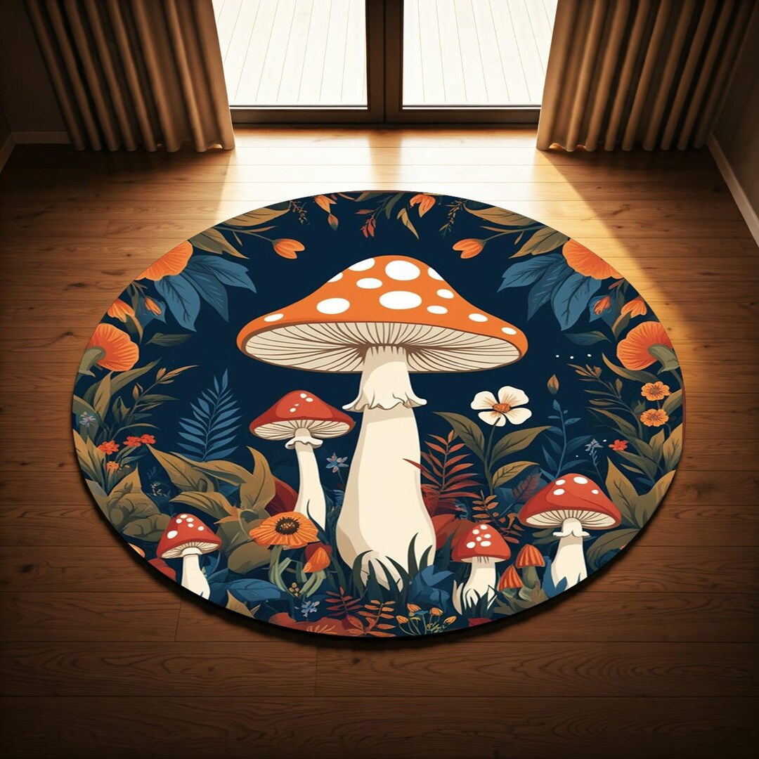 Mushroom Rug, Mushroom Round Rug, Red Mushroom Rug, Mushroom Area Rug ...
