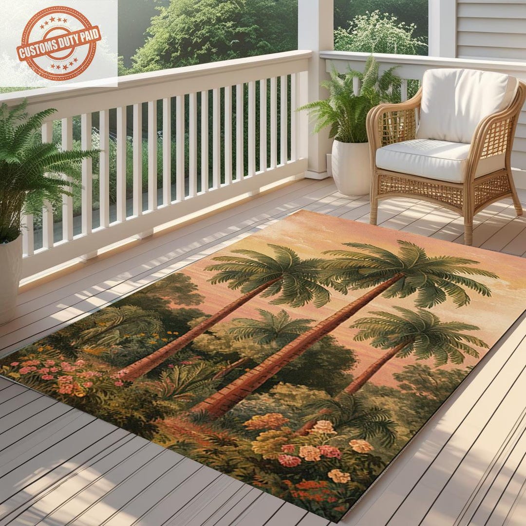 Tropical Palm Tree Outdoor Rug: Waterproof Boho Balcony Decor - Etsy