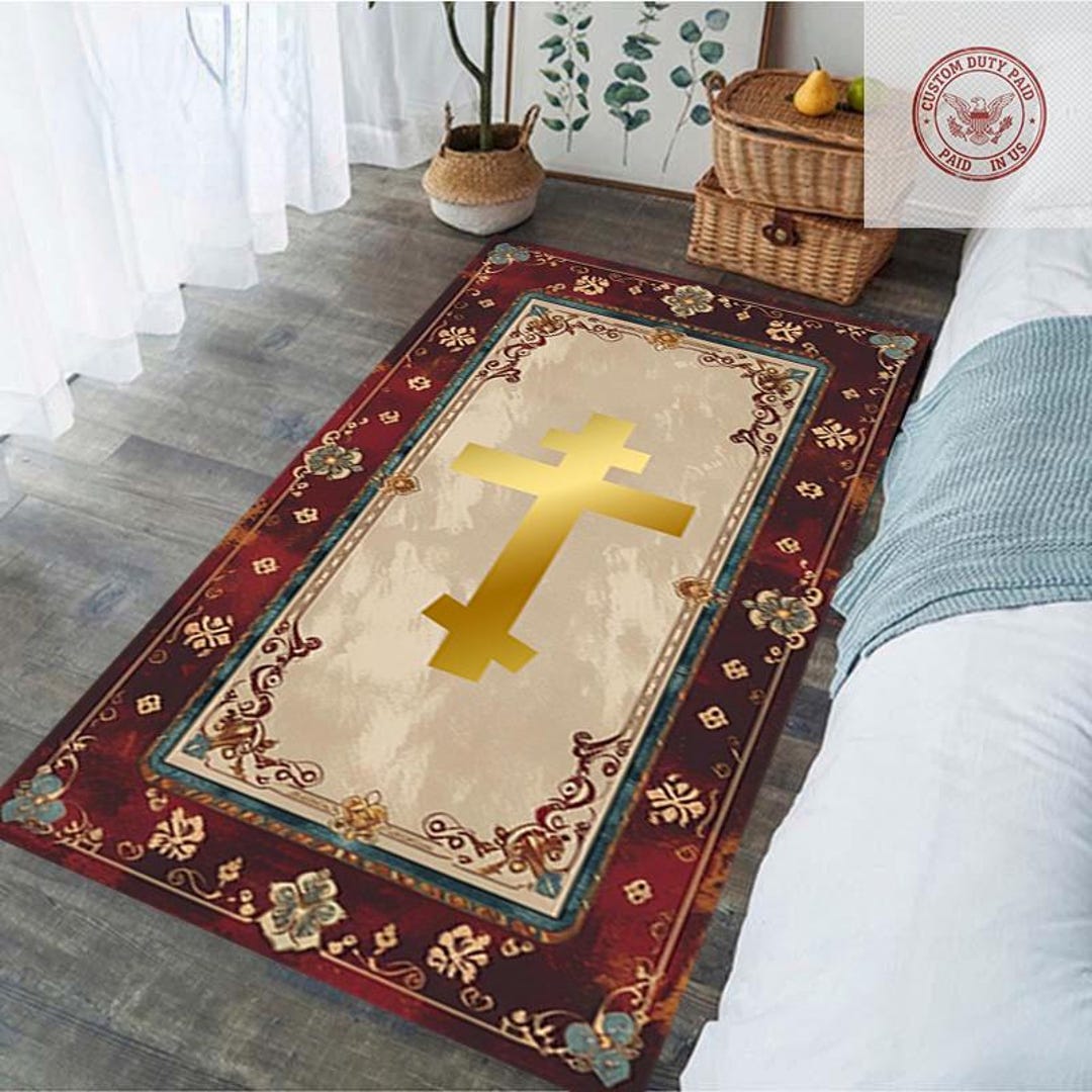 Orthodox Christian Prayer Mat, Personalized Catholic Prayer Rug, Golden ...