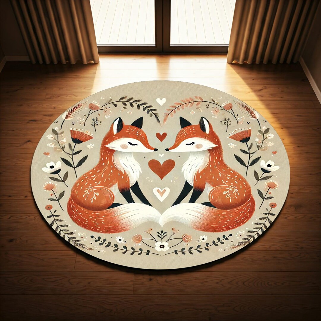 Fox Rug, Valentine's Day Gift, Fox Couple Rug, Romantic Mat, Love ...